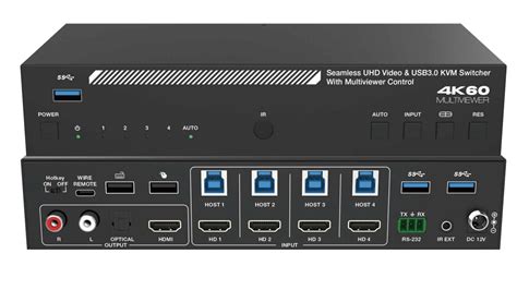 4k60 4x1 Seamless Uhd Video And Usb 3 0 Kvm Switcher With Multiviewer Control