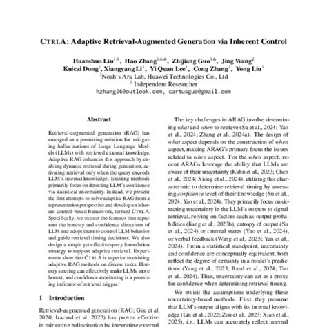Ctrla Adaptive Retrieval Augmented Generation Via Inherent Control Acl Anthology