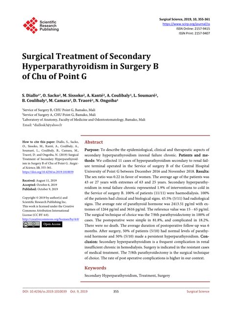 Pdf Surgical Treatment Of Secondary Hyperparathyroidism In Surgery B