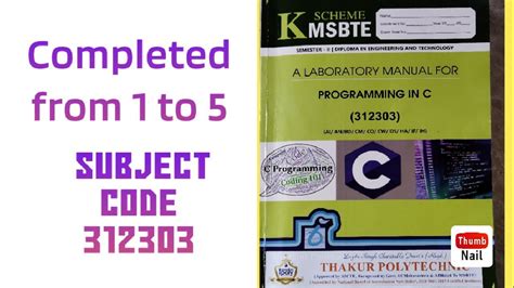 Programming In C Pic Complete Manual 1 To 5 Kscheme Msbte Diplomasecondsemester Youtube
