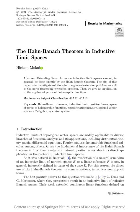 the hahn banach theorem in inductive limit spaces request pdf