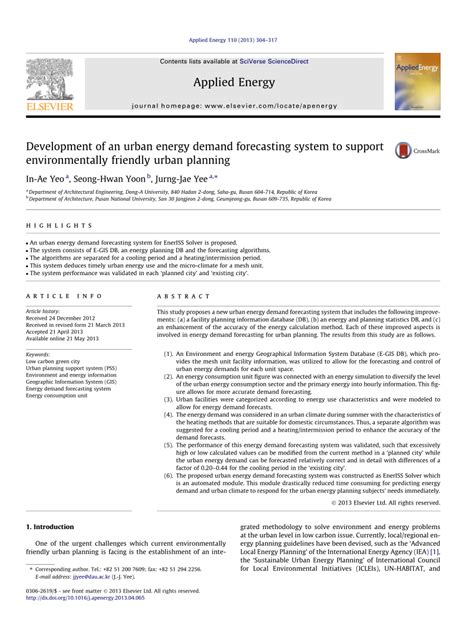 Pdf Development Of An Urban Energy Demand Forecasting System To Support Environmentally