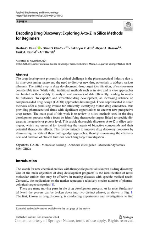 Decoding Drug Discovery Exploring A To Z In Silico Methods For Beginners