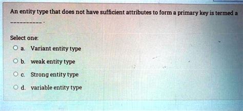 solved database an entity type that does not have sufficient