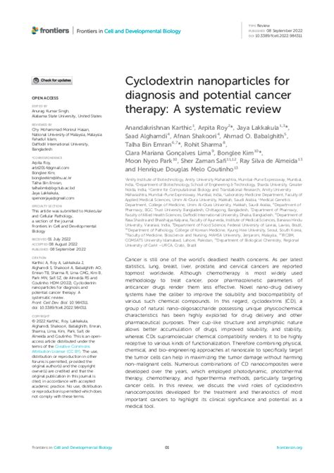 Pdf Cyclodextrin Nanoparticles For Diagnosis And Potential Cancer