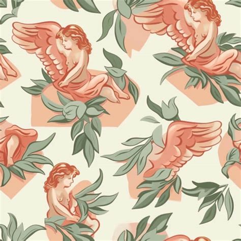 Download Seamless Angel Pattern On Leaves And Flowers Patterns Online