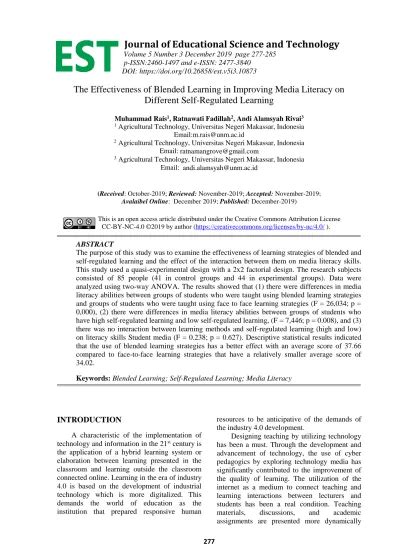 The Effectiveness Of Blended Learning In Improving Media Literacy On Different Self Regulated
