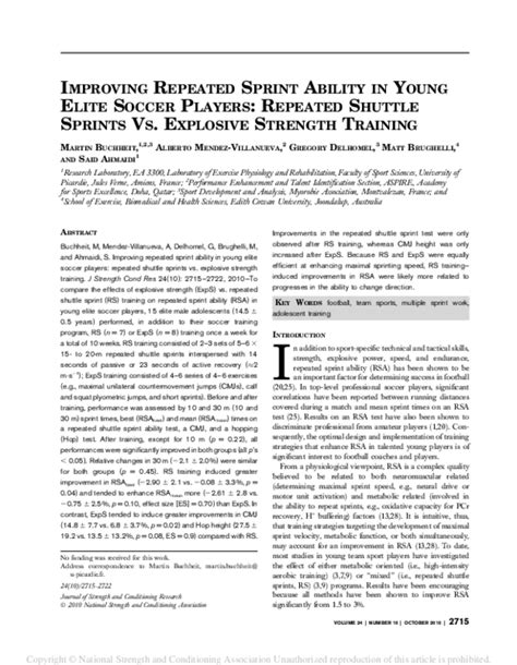 Pdf Improving Repeated Sprint Ability In Young Elite Soccer Players