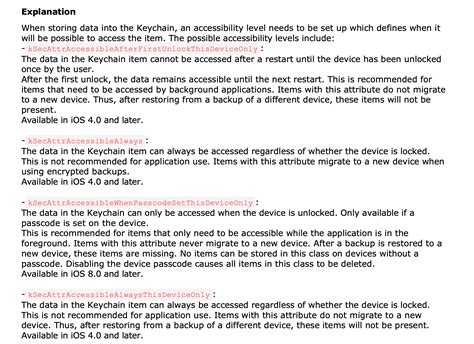 Insecure Storage Unspecified Keychain Access Policy · Issue 5292