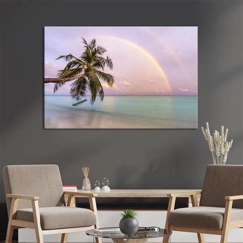 Настінний декор картина на полотні для інтерєру у спальню Веселка над