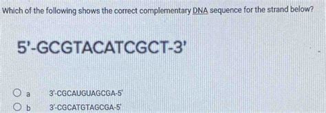Solved Which Of The Following Shows The Correct Complementary Dna