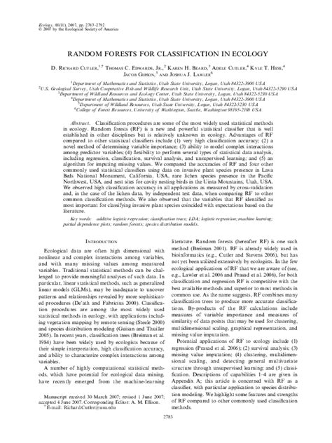 pdf random forests for classification in ecology