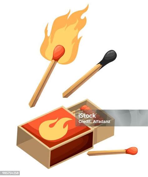 일치 하는 항목의 컬렉션입니다 불 열린된 성냥갑 레코딩 일치 탄 성 냥 평면 디자인 스타일입니다 벡터 일러스트 레이 션 흰색