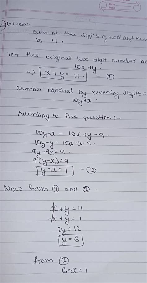 6 The Sum Of Digits Of A 2 Digit Number Is 11 If The Number Obtained By Reversing The Digits
