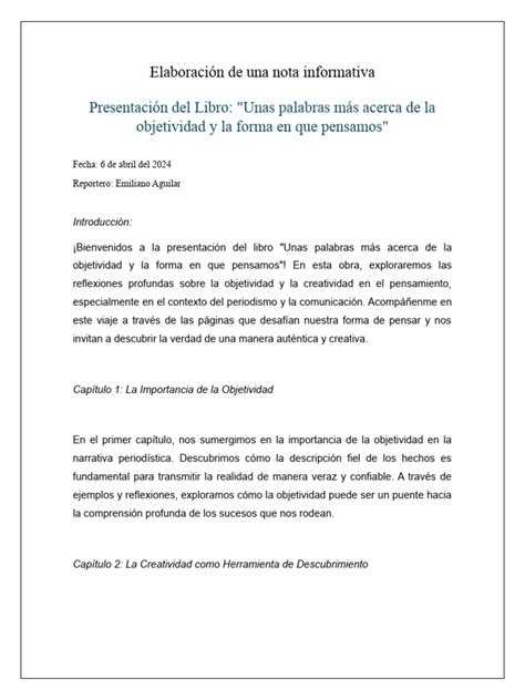 Elaboración De Una Nota Informativa Pdf Creatividad Verdad