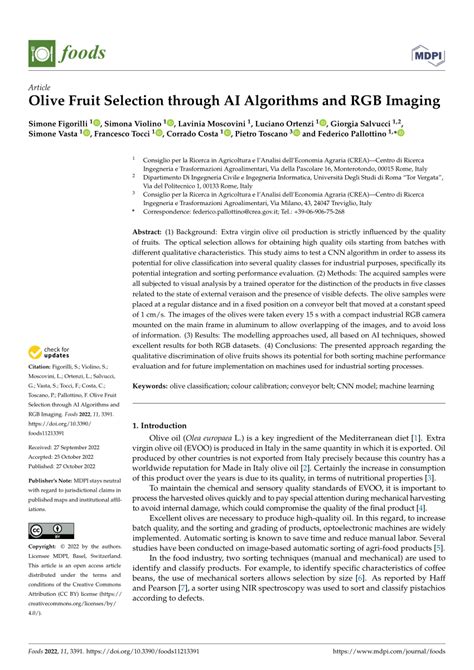 Pdf Olive Fruit Selection Through Ai Algorithms And Rgb Imaging