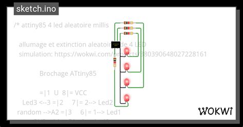 Attiny 4 Leds Aleatoire Millis Wokwi ESP32 STM32 Arduino Simulator