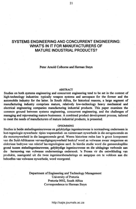 pdf systems engineering and concurrent engineering what s in it for