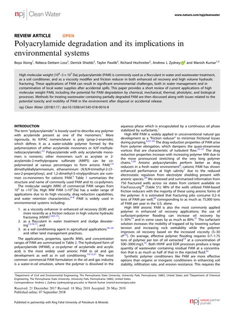 Pdf Polyacrylamide Degradation And Its Implications In Environmental