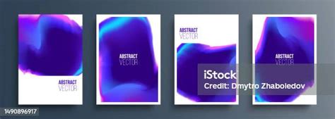 창의적인 그래픽 디자인을 위한 짙은 파란색 색상 그라데이션이 있는 추상적인 배경 세트입니다 유동적이고 역동적인 모양이 있는 템플릿을 다룹니다 0명에 대한 스톡 벡터 아트 및