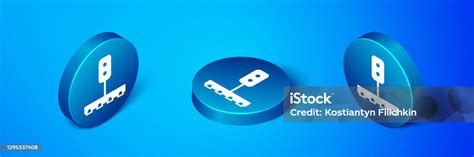 파란색 배경에 격리된 등색 열차 신호등 아이콘입니다 열차의 움직임을 조절하기 위한 신호등 파란색 원 버튼입니다 벡터 3차원 형태에 대한 스톡 벡터 아트 및 기타 이미지