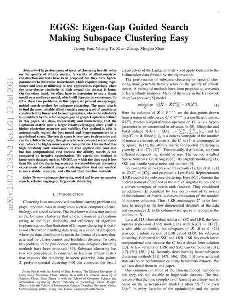 Eggs Eigen Gap Guided Search Making Subspace Clustering Easy Deepai