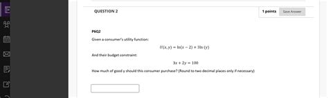 solved question 2p6q2given a consumer s utility