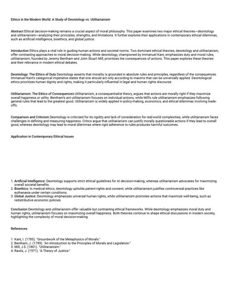 Deontology Vs Utilitarianism Pdf Utilitarianism Justice