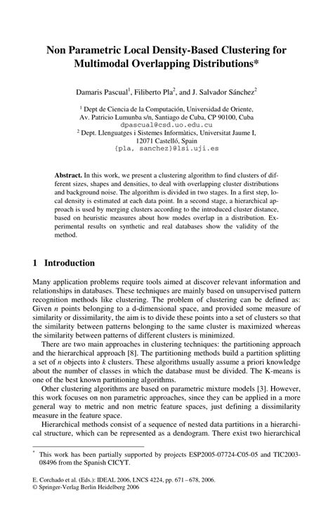 Pdf Non Parametric Local Density Based Clustering For Multimodal Overlapping Distributions