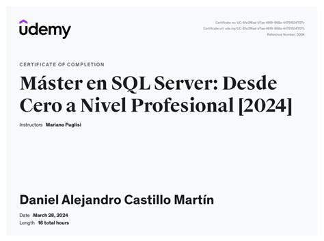 Daniel Alejandro Castillo Martín On Linkedin Udemy Course Completion Certificate