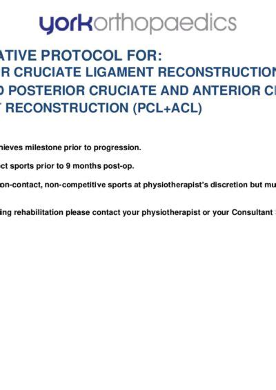 Pcl Pcl And Acl Protocol 2024 York Orthopaedics