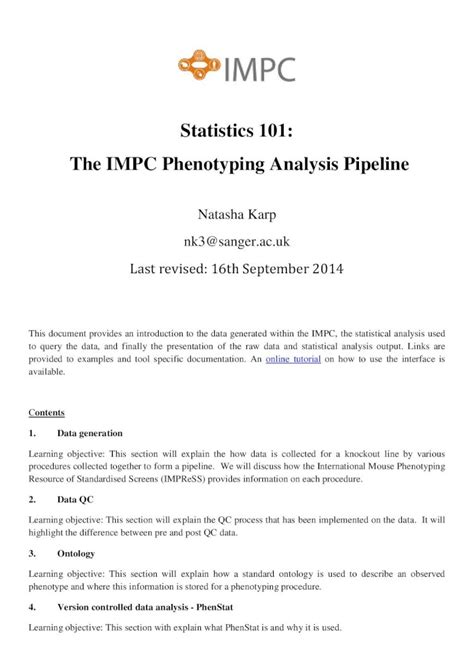 pdf statistics 101 the impc phenotyping analysis pipeline · used as