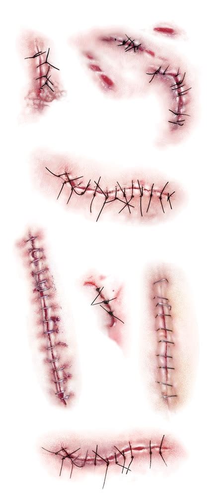 Tinsley Transfers Fake Staples Stitches Wound Temporary Tattoos Red