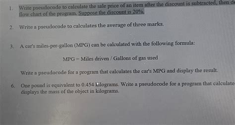 solved write pseudocode to calculate the sale price of an