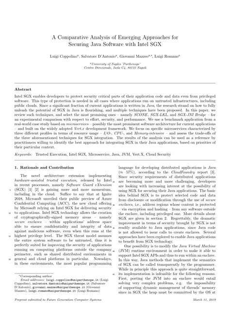 PDF A Comparative Analysis Of Emerging Approaches For Securing Java Software With Intel SGX