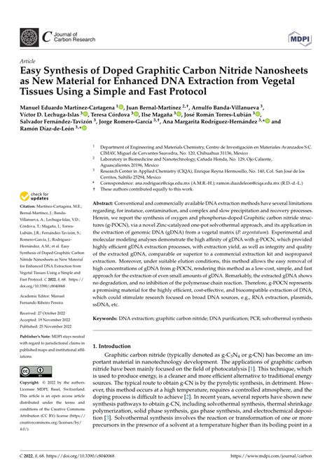 PDF Easy Synthesis Of Doped Graphitic Carbon Nitride Nanosheets As New Material For Enhanced