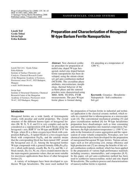 Pdf Preparation And Characterization Of Hexagonal W Type Barium Ferrite Nanoparticles