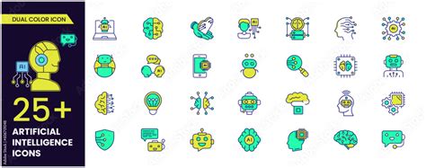 Vector Artificial Intelligence Easy Editable Dual Color Icon Set With Machine Learning Smart