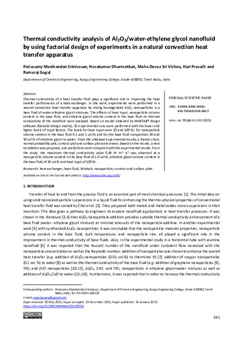 Pdf Thermal Conductivity Analysis Of Al2o3 Water Ethylene Glycol