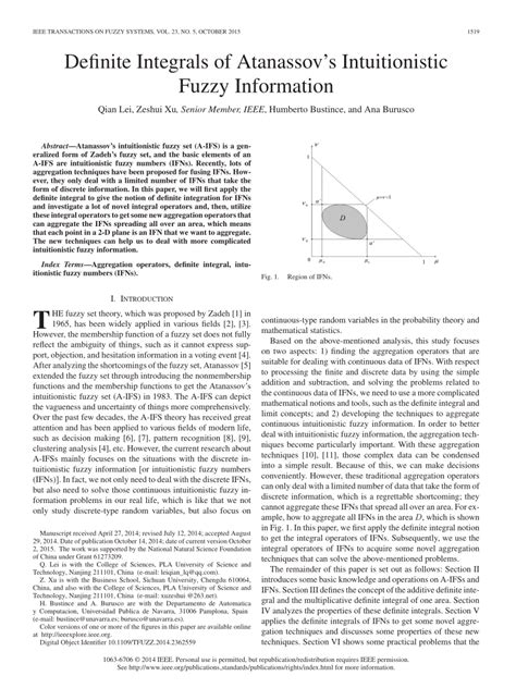 Pdf Definite Integrals Of Atanassovs Intuitionistic Fuzzy Information