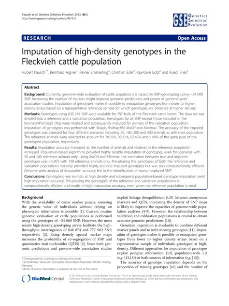 Pdf Imputation Of High Density Genotypes In The Fleckvieh Cattle