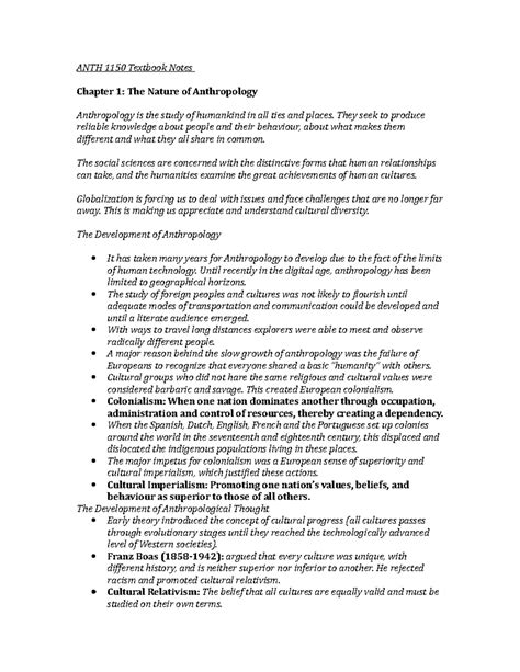 Anth 1150 Textbook Final Notes Anth 1150 Textbook Notes Chapter 1 The Nature Of Anthropology