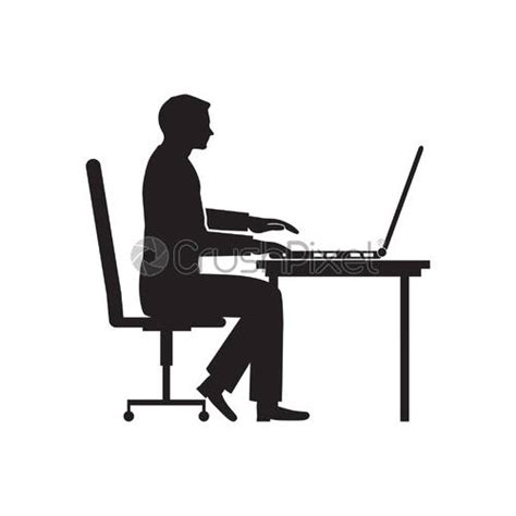 Silhouette Of Man Working At Computer Programmer Sitting Stooping At Stock Vector