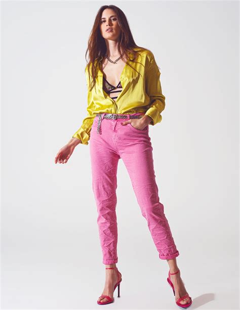 Pink Wrinkled Skinny Jeans Une Pick