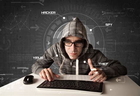 Young Hacker In Futuristic Enviroment Hacking Personal Information