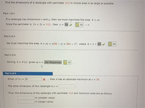 solved find the dimensions of a rectangle with perimeter 112