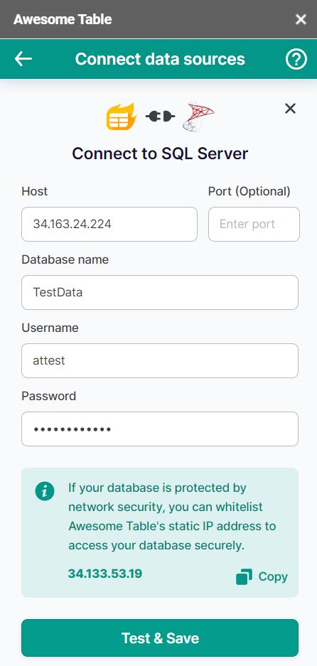 log in with the sql server connector awesome table connectors