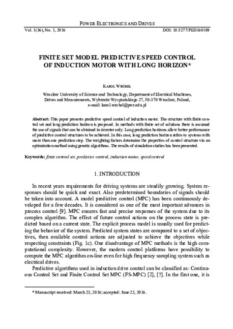 Pdf Finite Set Model Predictive Speed Control Of Induction Motor