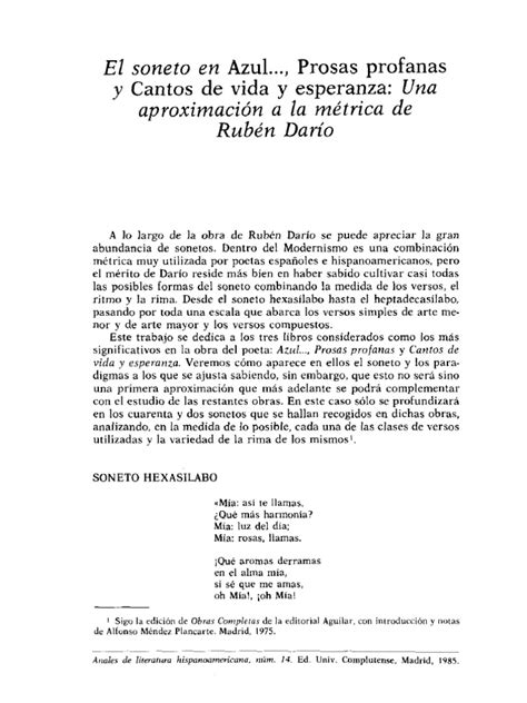 El Soneto En Azul Pp Y Cvye Pdf Sonetos Metro Poesía