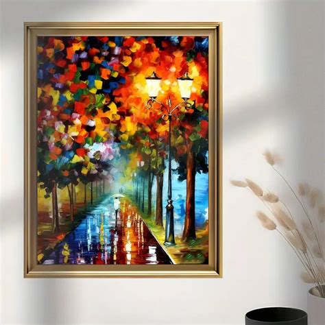생생한 인상파 도시 풍경 캔버스 화려한 가을 나무 가로등 고요한 젖은 길 프레임 없는 미술 인쇄물 가정 사 Temu Korea